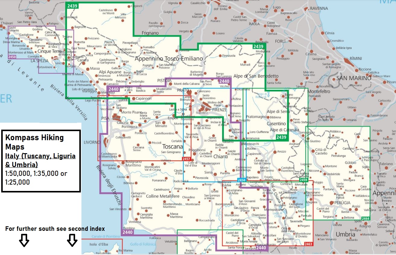 Kompass Walking Maps for Italy Tuscany, Umbria Area