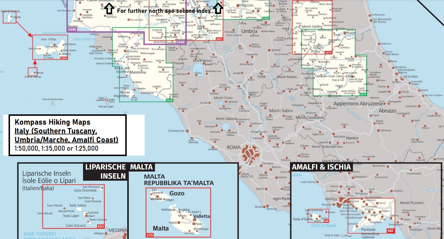 Kompass Walking Maps for Italy Tuscany, Umbria Area